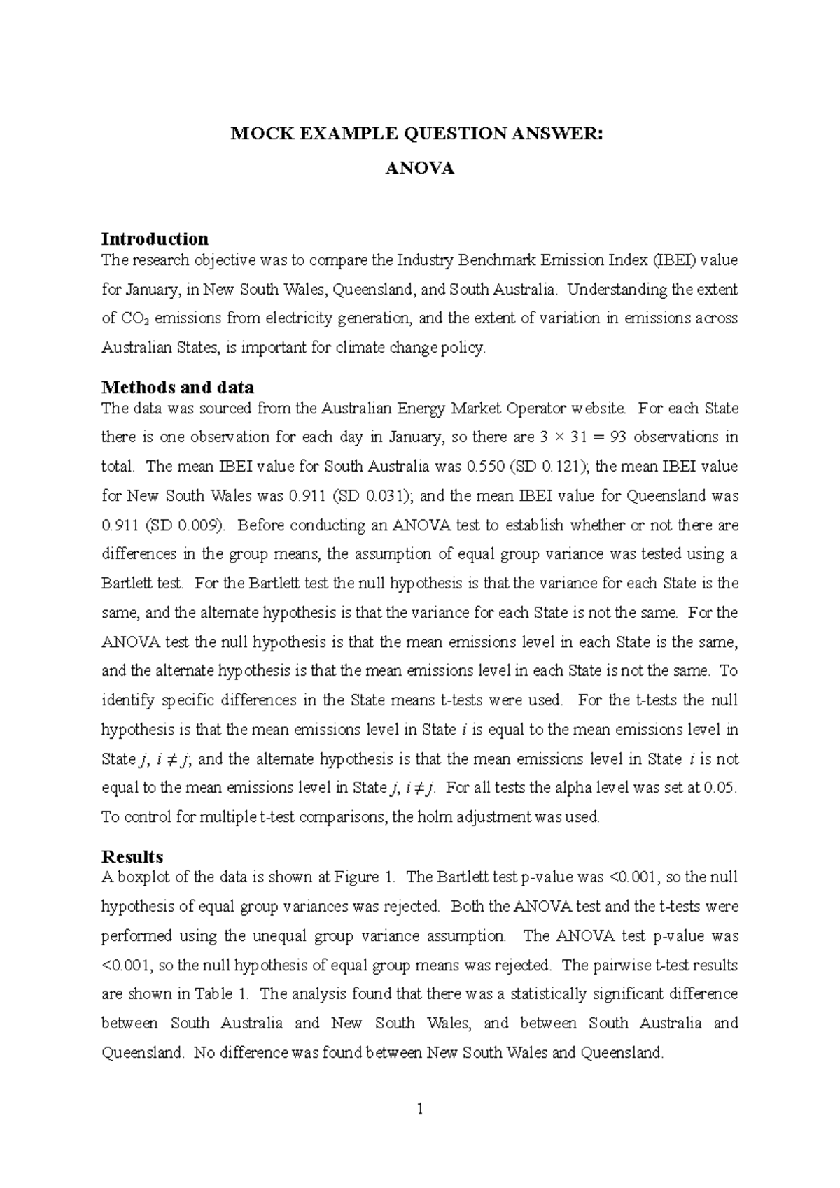 Anova example write up revised - MOCK EXAMPLE QUESTION ANSWER: ANOVA ...