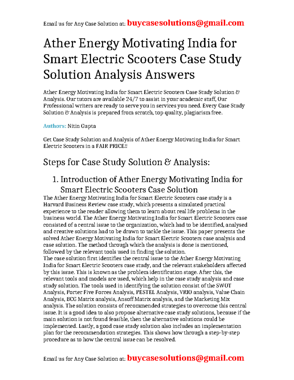 Case Solution Ather Energy Motivating India for Smart Electric Scooters - Ather Energy ...