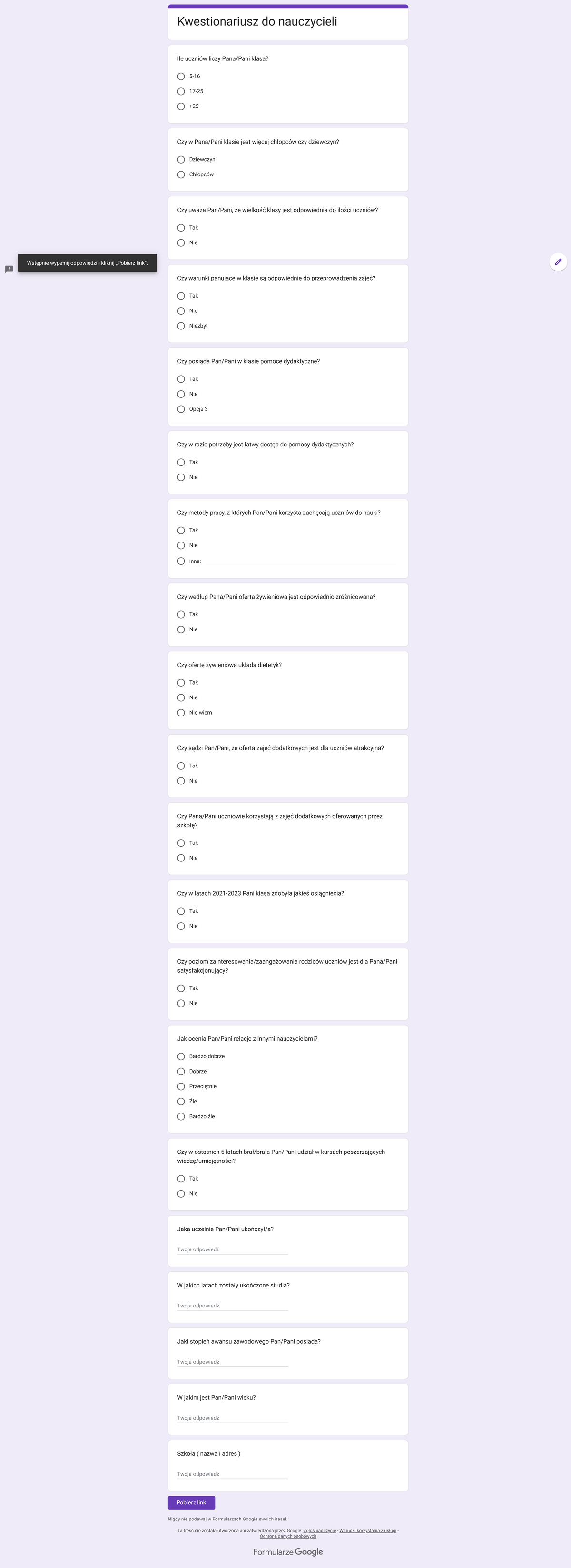 Kwestionariusz do nauczycieli - 5- 17- + Dziewczyn Chłopców Tak Nie Tak Nie Niezbyt Tak Nie ...
