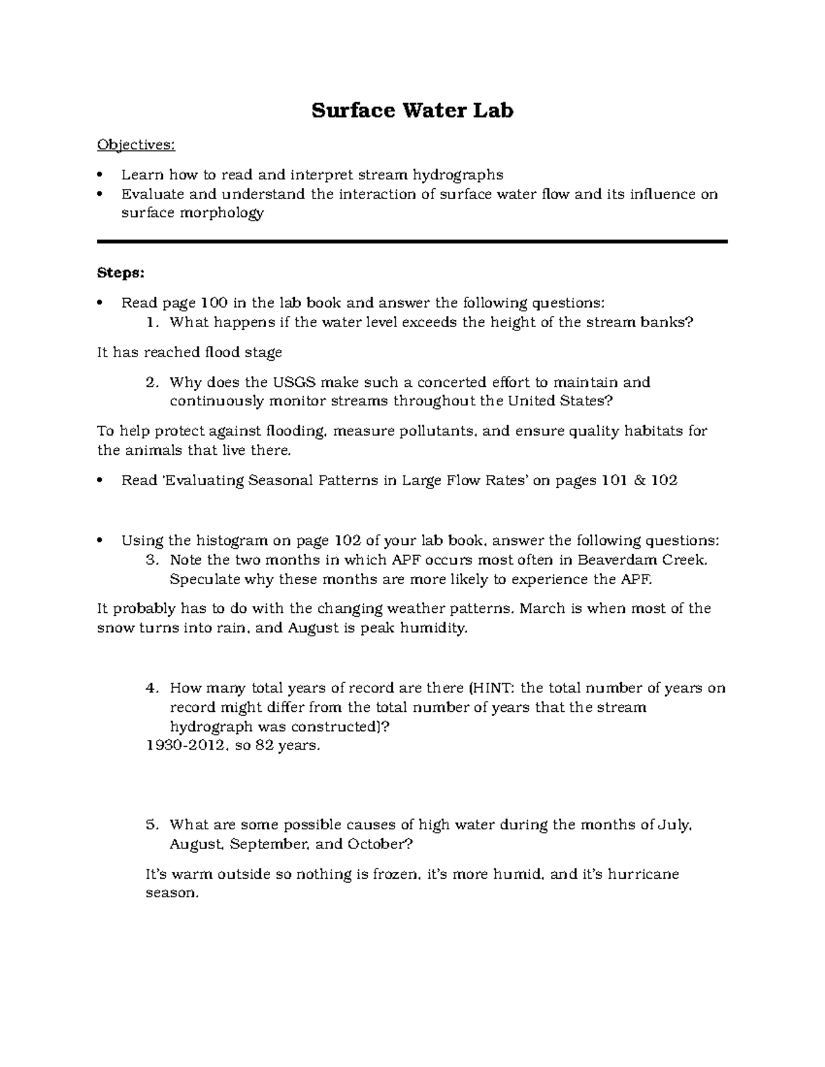 SFC Water Lab One Of The Labs Surface Water Lab Objectives Learn