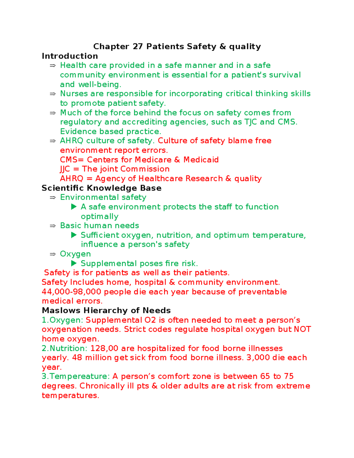 Chapter 27 Patients Safety notes - Chapter 27 Patients Safety & quality ...