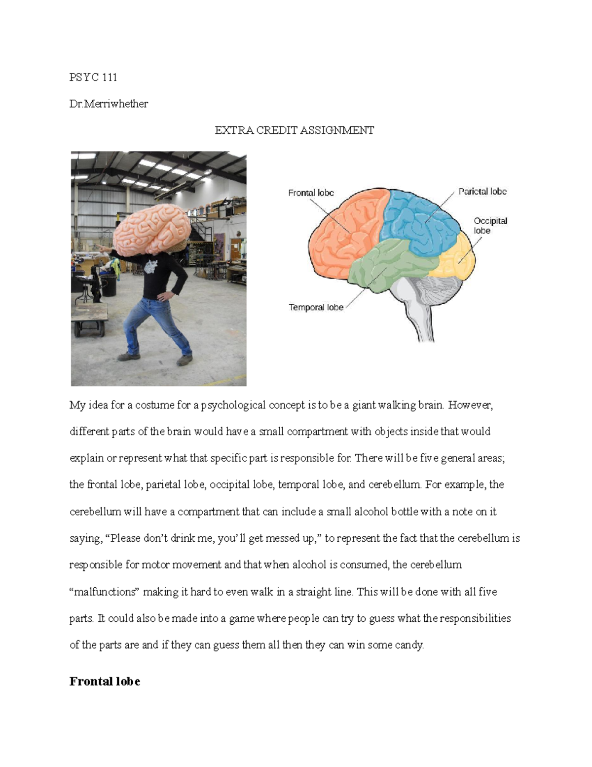 Extra credit brain - PSYC 111 Dr EXTRA CREDIT ASSIGNMENT My idea for a ...