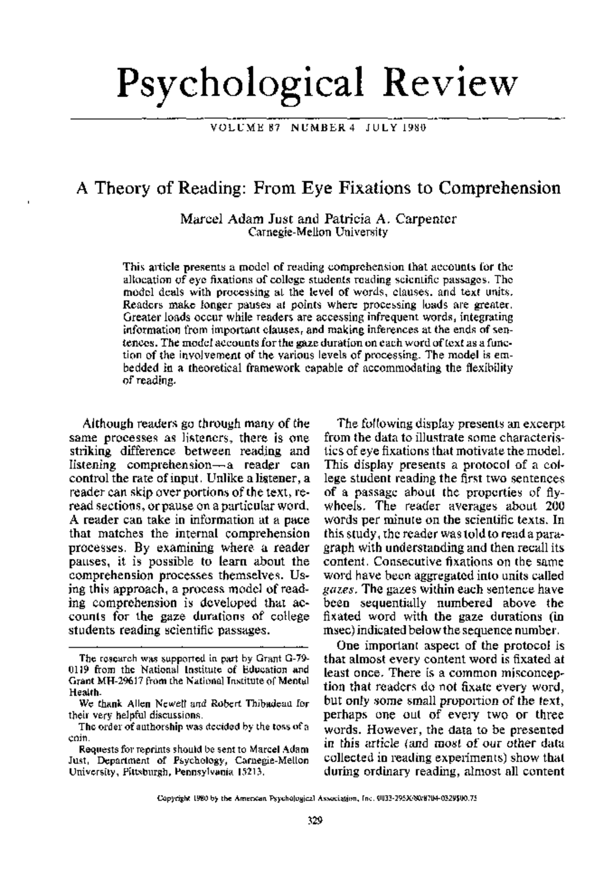 Just1980 - Psych - Psychological Review V O L U M E 87 N U M B E R 4 J ...