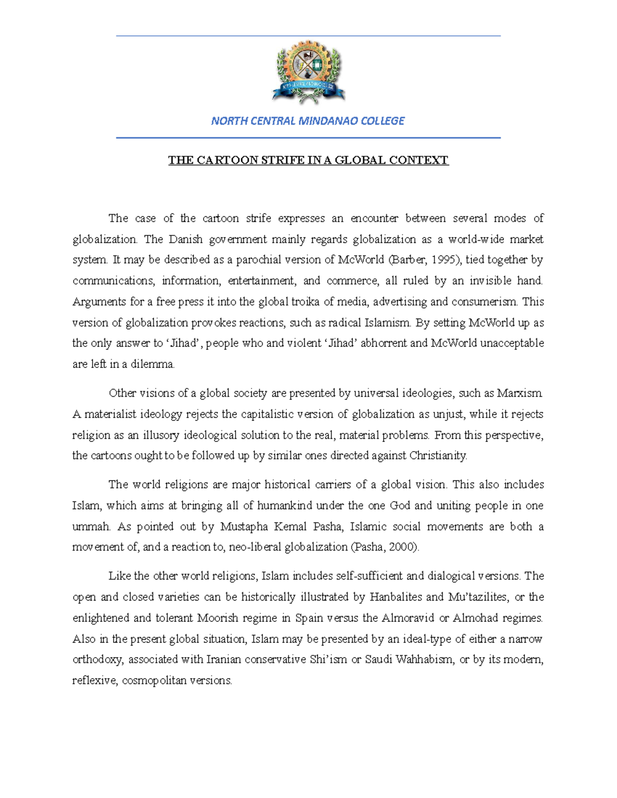 THE Cartoon Strife IN A Global Context - NORTH CENTRAL MINDANAO COLLEGE ...