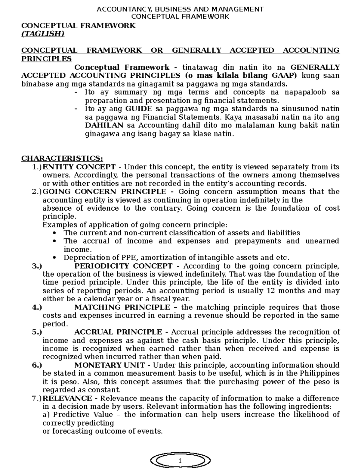01-1 Conceptual Framework - CONCEPTUAL FRAMEWORK CONCEPTUAL FRAMEWORK ...