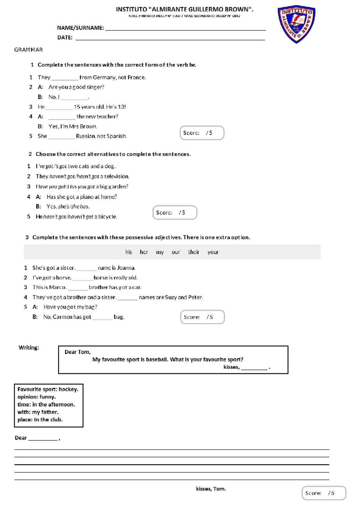 Test 1st year - Test 1st year - Inglés - Studocu