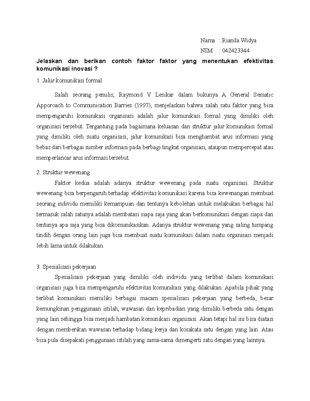Tugas 3 - Komunikasi Inovasi - Nama : Rianda Widya NIM : 042423344 ...