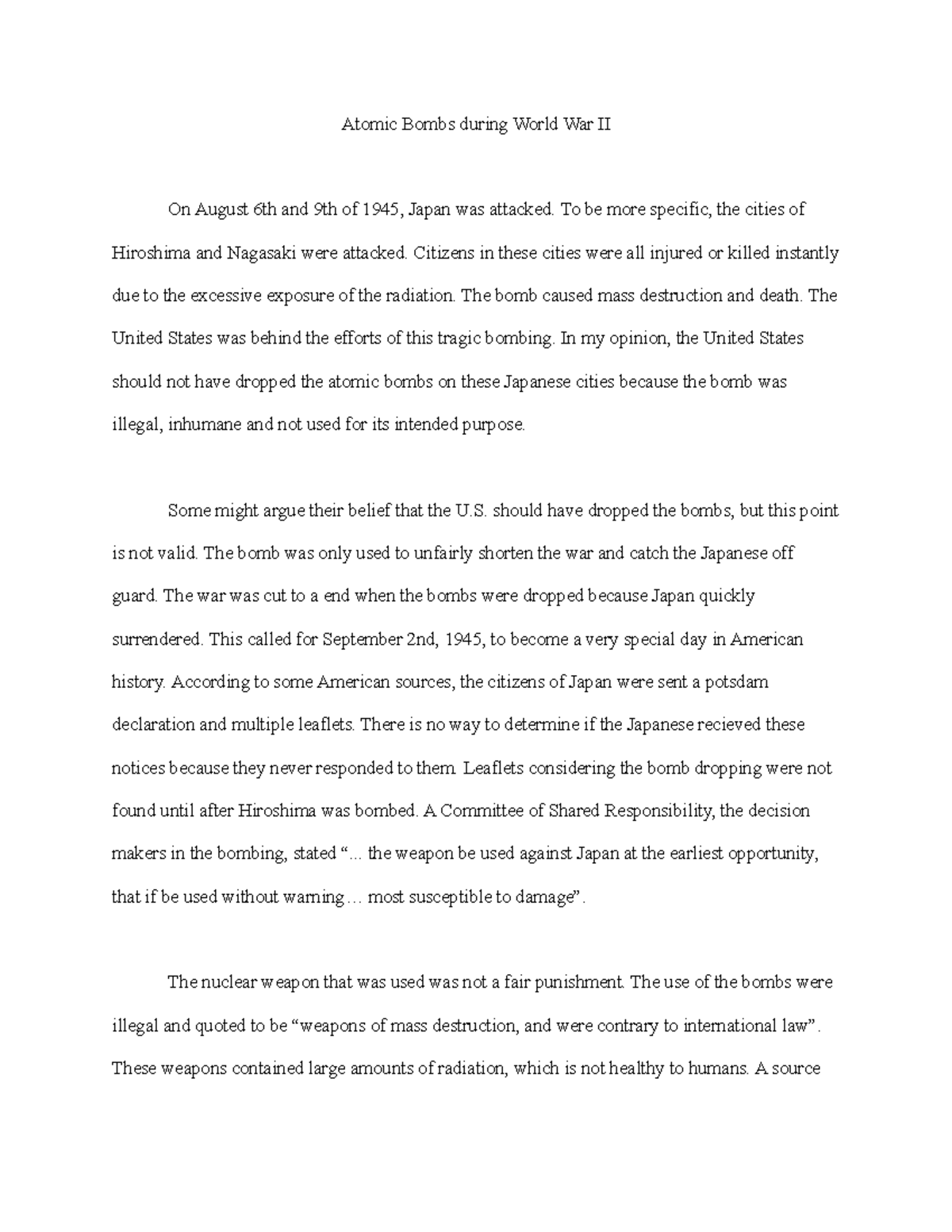 Atomic Bomb Reasoning Argument - Atomic Bombs during World War II On ...