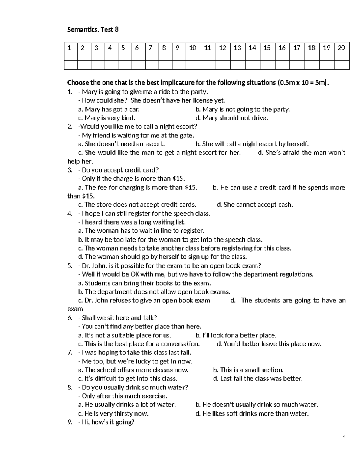 Semantics Test 8-ed - raw test - Semantics. Test 8 1 2 3 4 5 6 7 8 9 10 ...