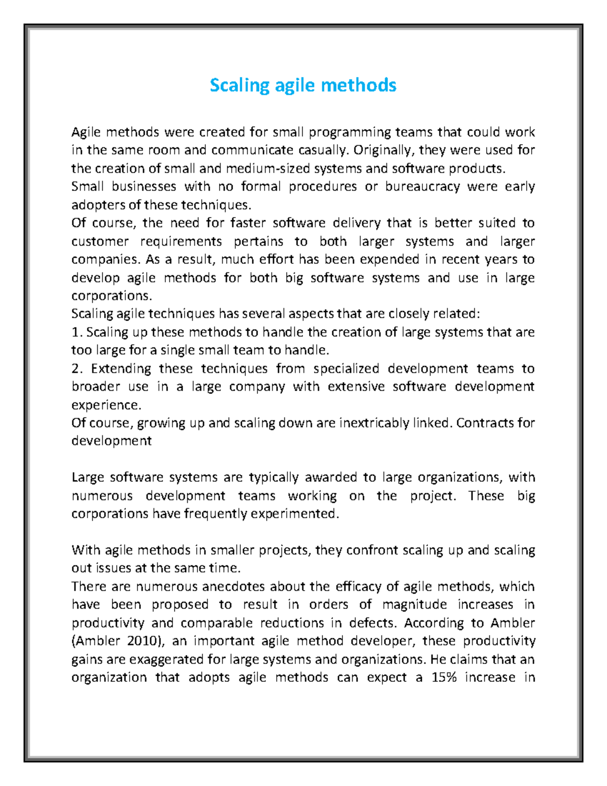 Scaling Agile Methods Practical Problems With Agile Methods Scaling 4260