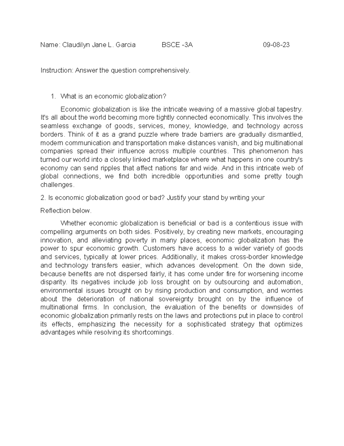 GE3 TASK 2 - none - Name: Claudilyn Jane L. Garcia BSCE -3A 09-08 ...