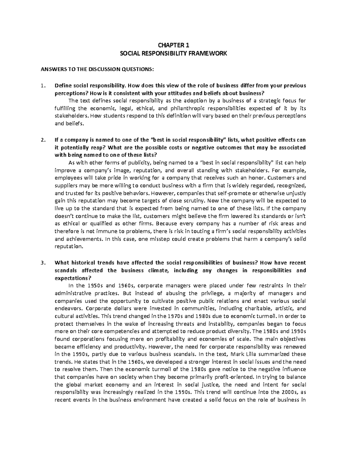 Answer To The Discussion Questions Chapter 1 2 3 4 5 6 CHAPTER 1
