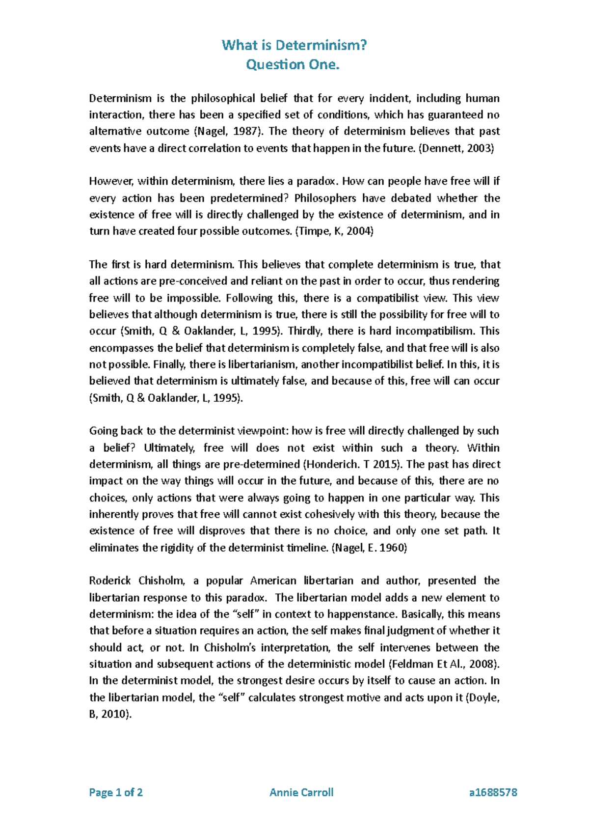 Essay "philosophy of mind and behaviour" - grade a- What is Determinism ...