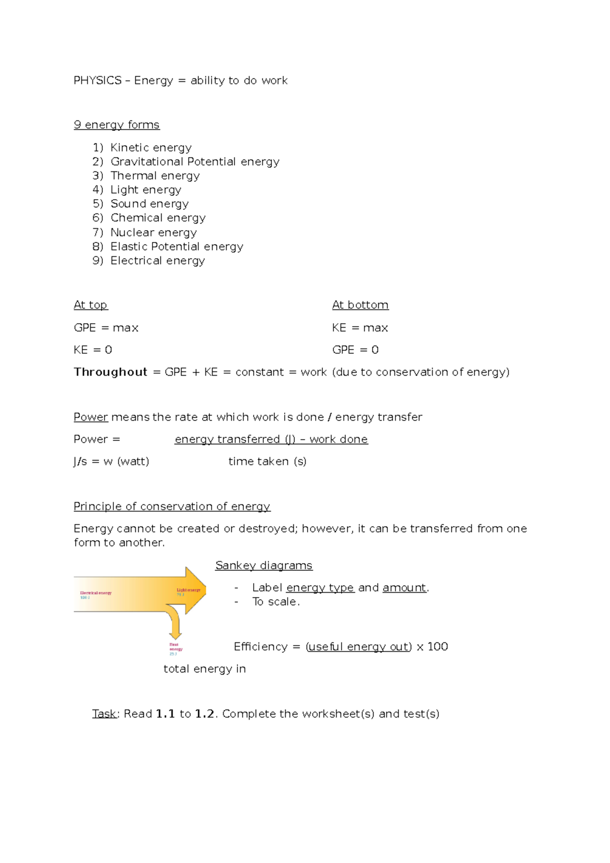 Physics - Notes - PHYSICS – Energy = ability to do work 9 energy forms ...