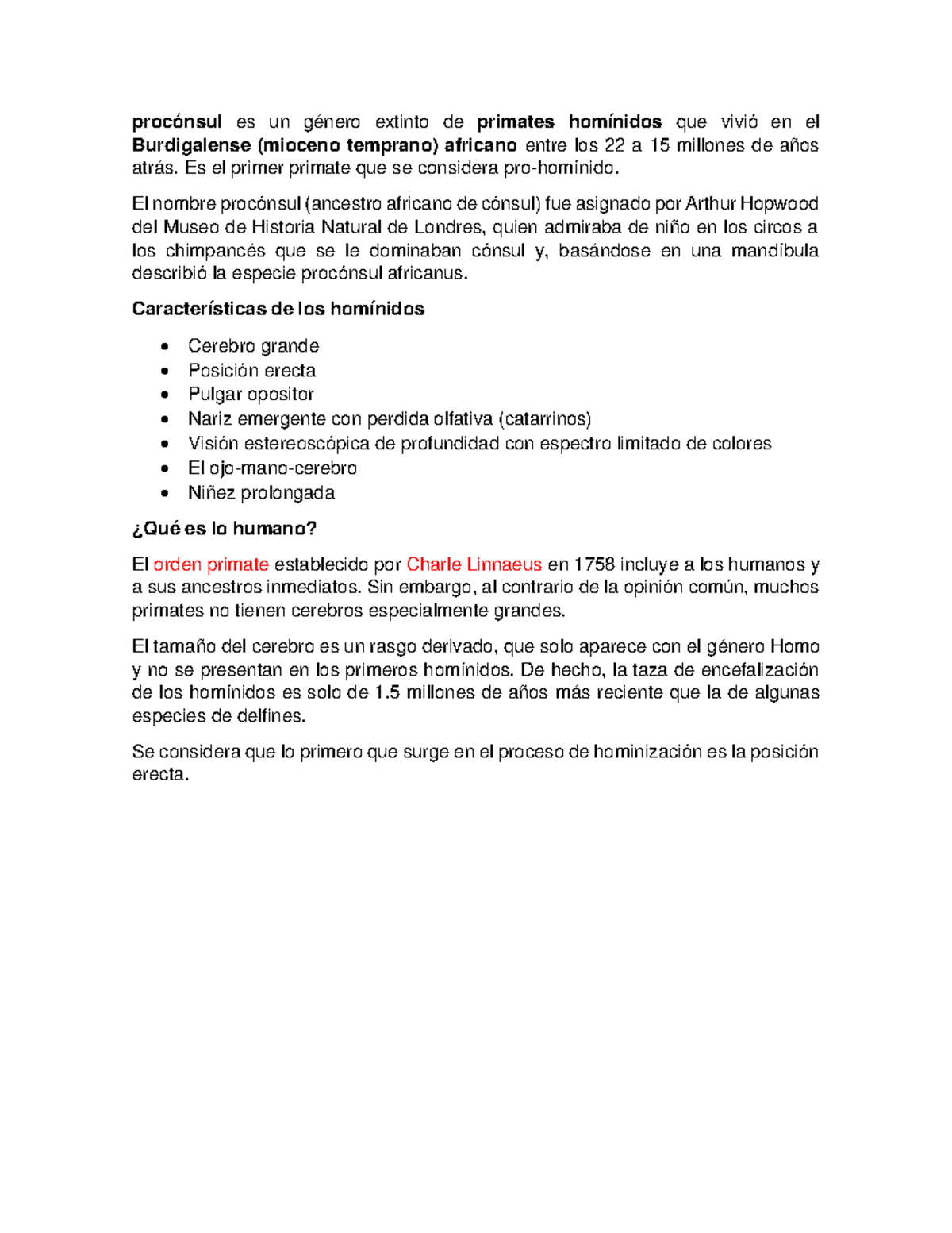 Apuntes - procónsul es un género extinto de primates homínidos que ...