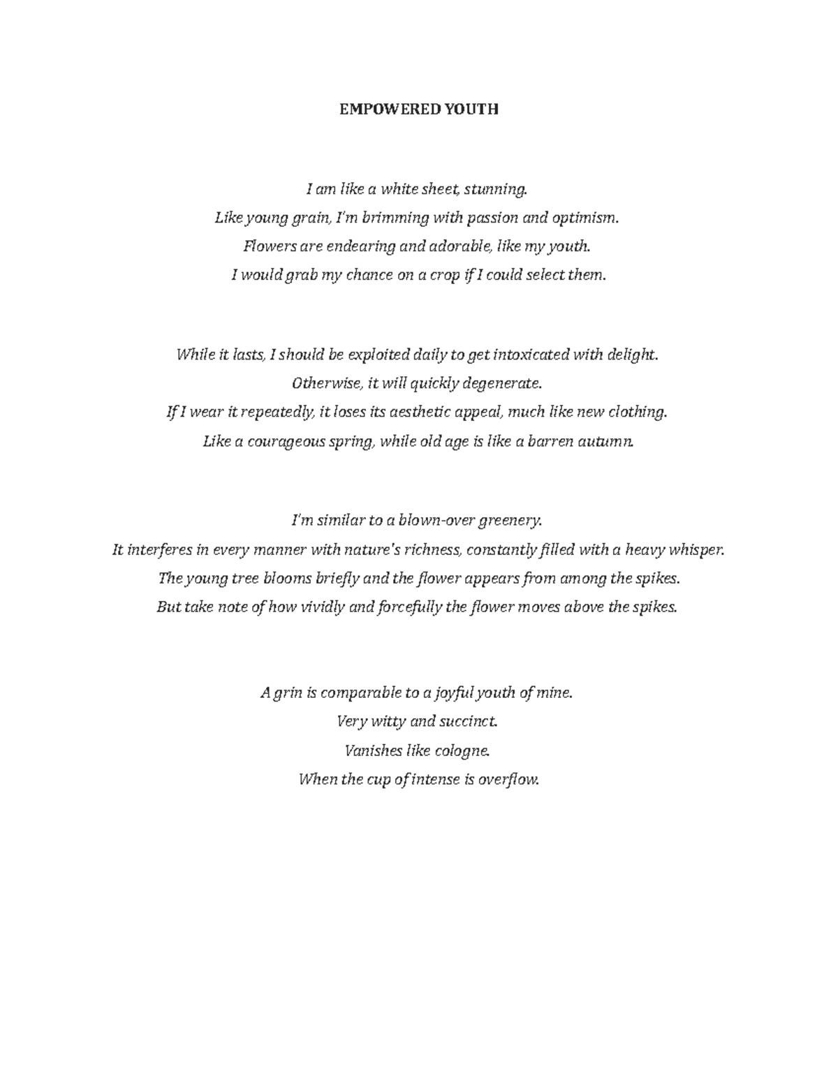 Empowered Youth - POEM AND LECTURES - EMPOWERED YOUTH I am like a white ...