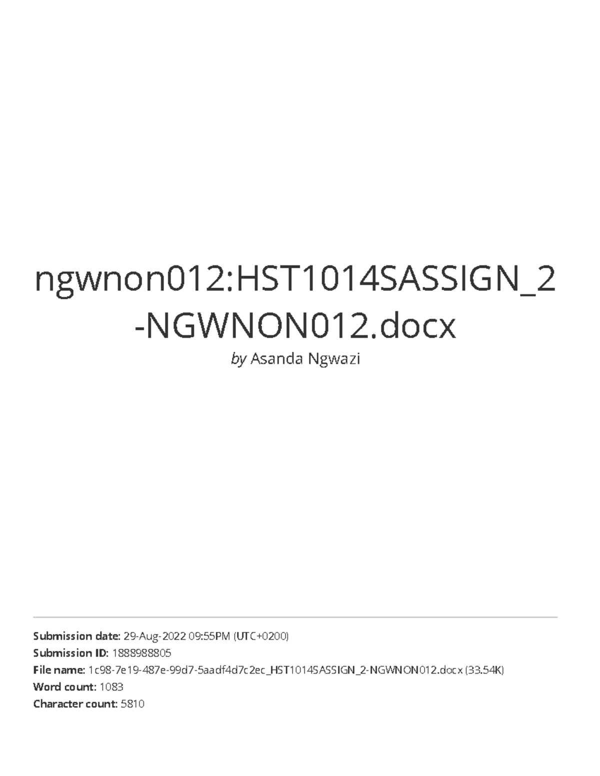 Ngwnon 012 HST 1014 Sassign 2- Ngwnon 012 - ngwnon012:HST1014SASSIGN_ -NGWNON012 by Asanda ...
