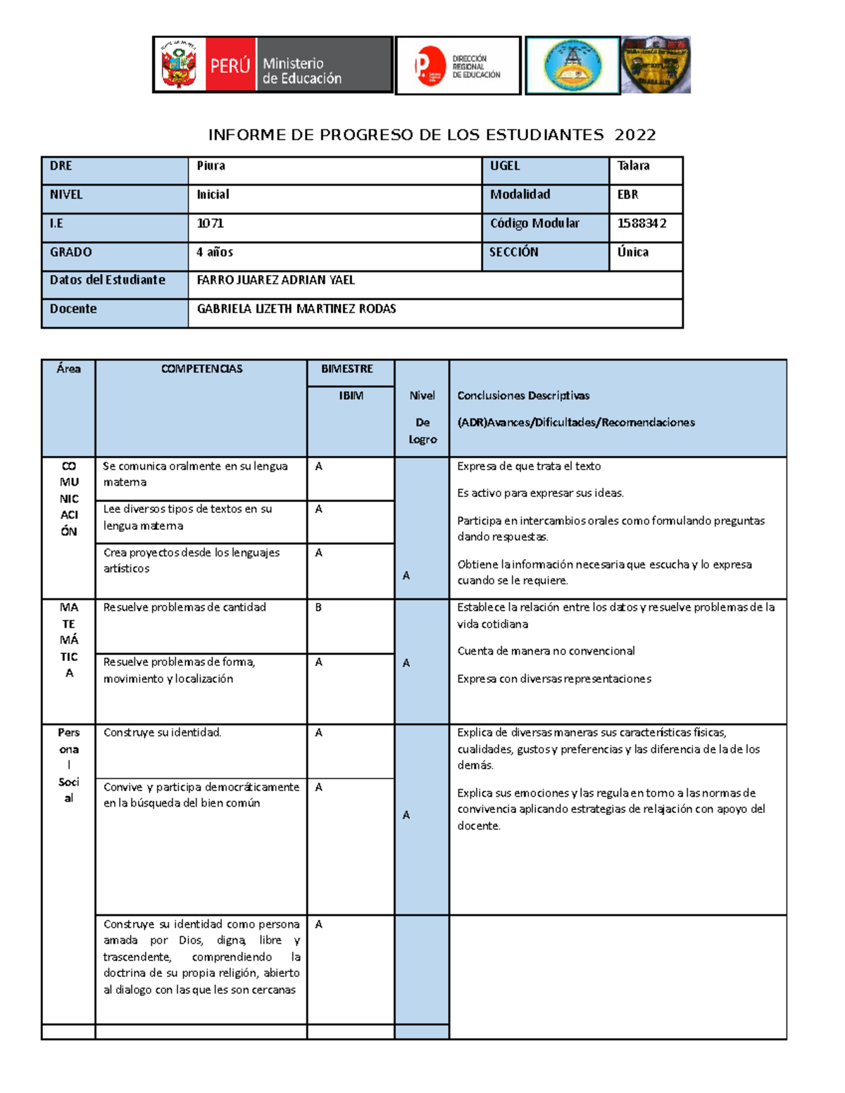 Adrian - sobre apuntes o notas del estudiante - INFORME DE PROGRESO DE ...