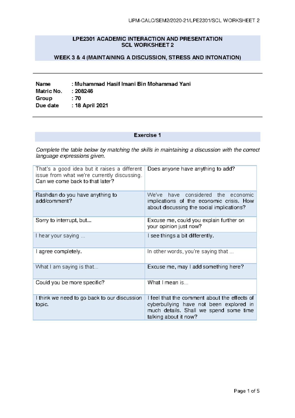 LPE2301 SCL Worksheet 2 SEM2812793791283798927219 01293898 - LPE2301 ...