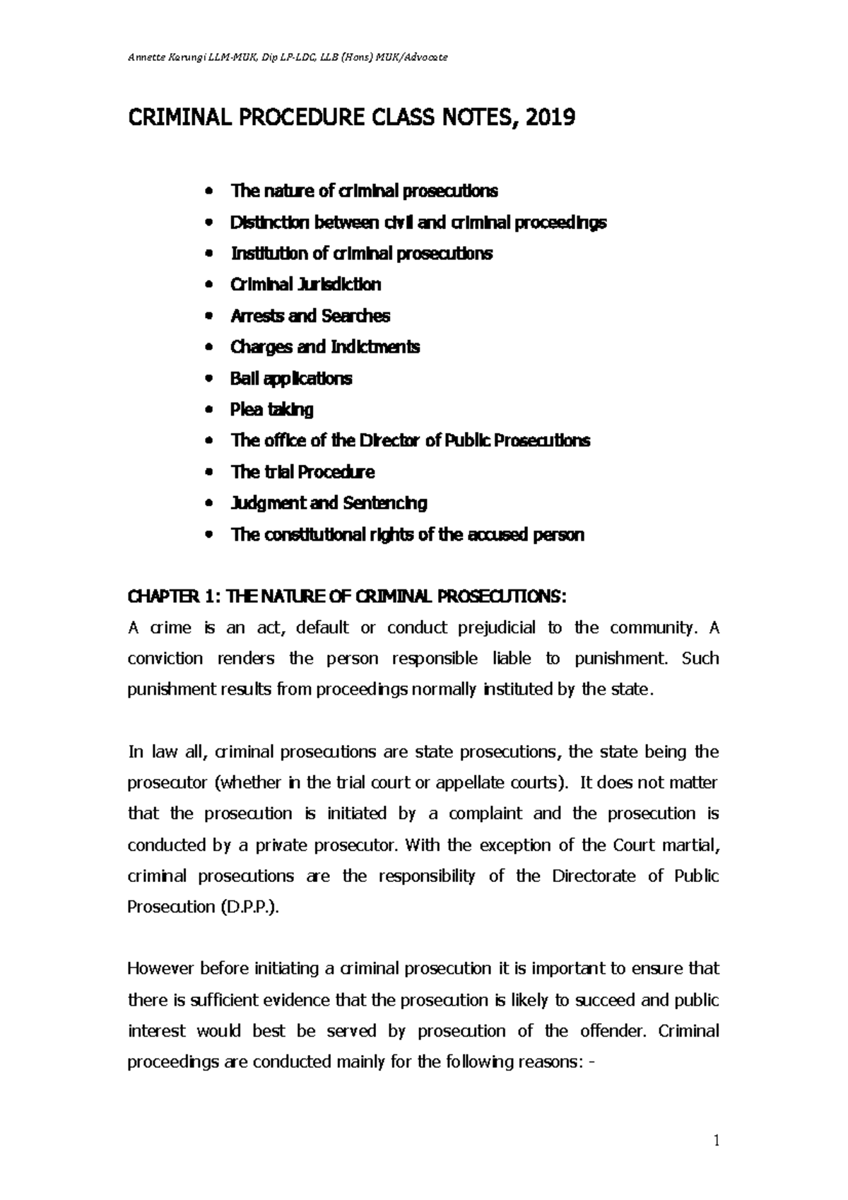 Criminal Procedure Lecture notes 2019 - CRIMINAL PROCEDURE CLASS NOTES ...