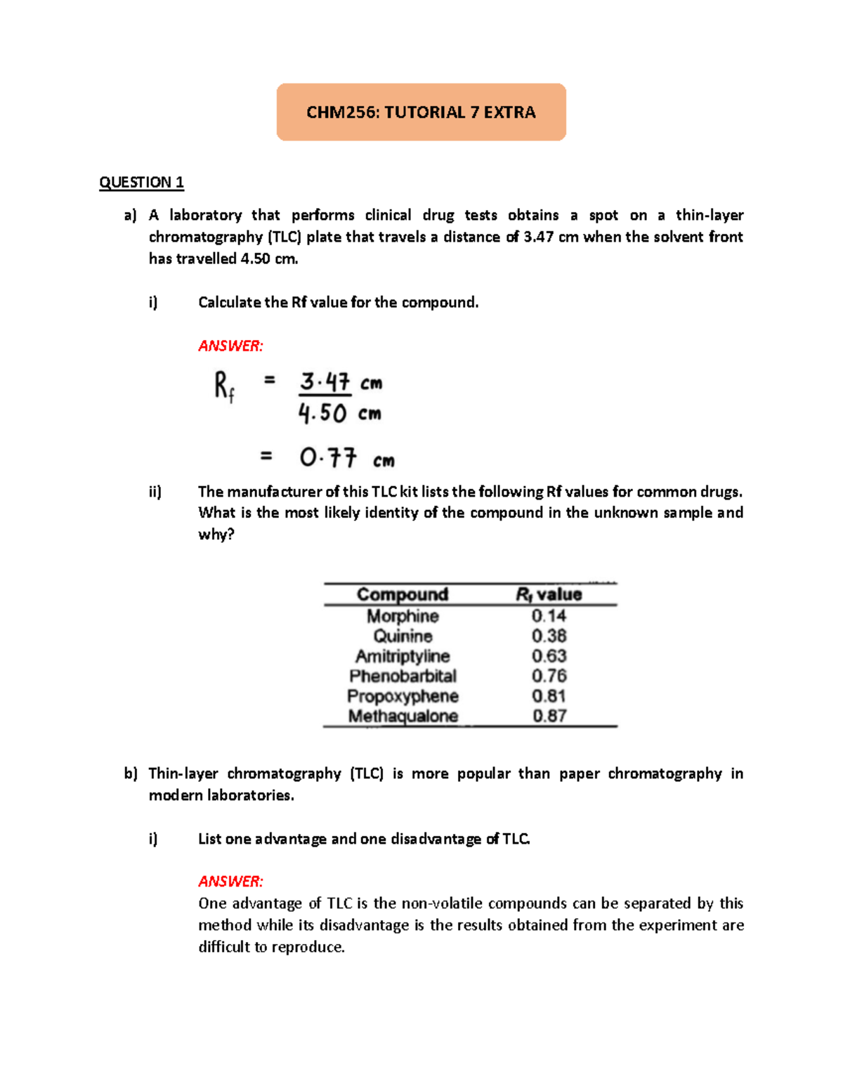 CHM256 Tutorial 7 Extra - CHM256: TUTORIAL 7 EXTRA QUESTION 1 a) A ...
