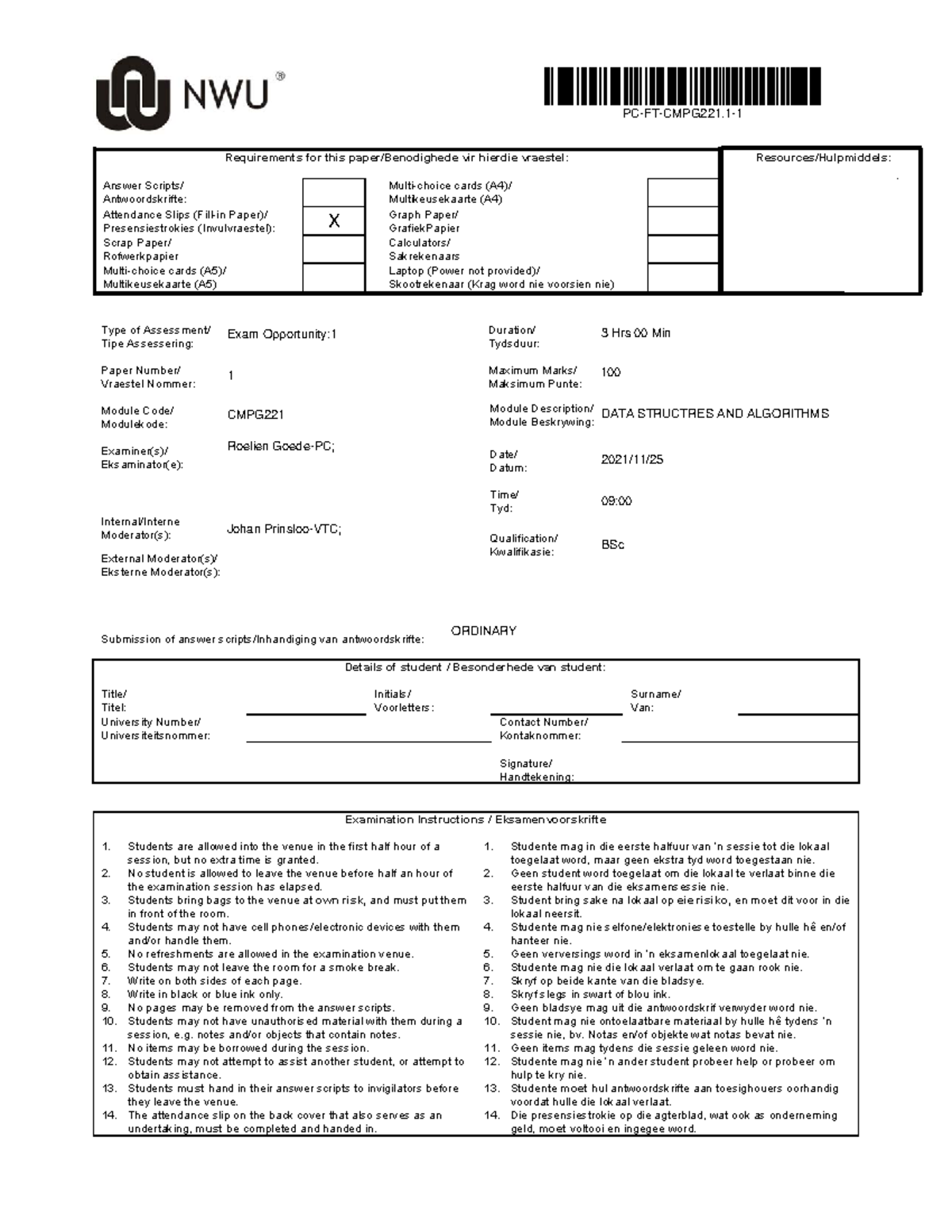 CMPG221- Nov 2021 - Data structures: past paper for 2021 - Requirements ...