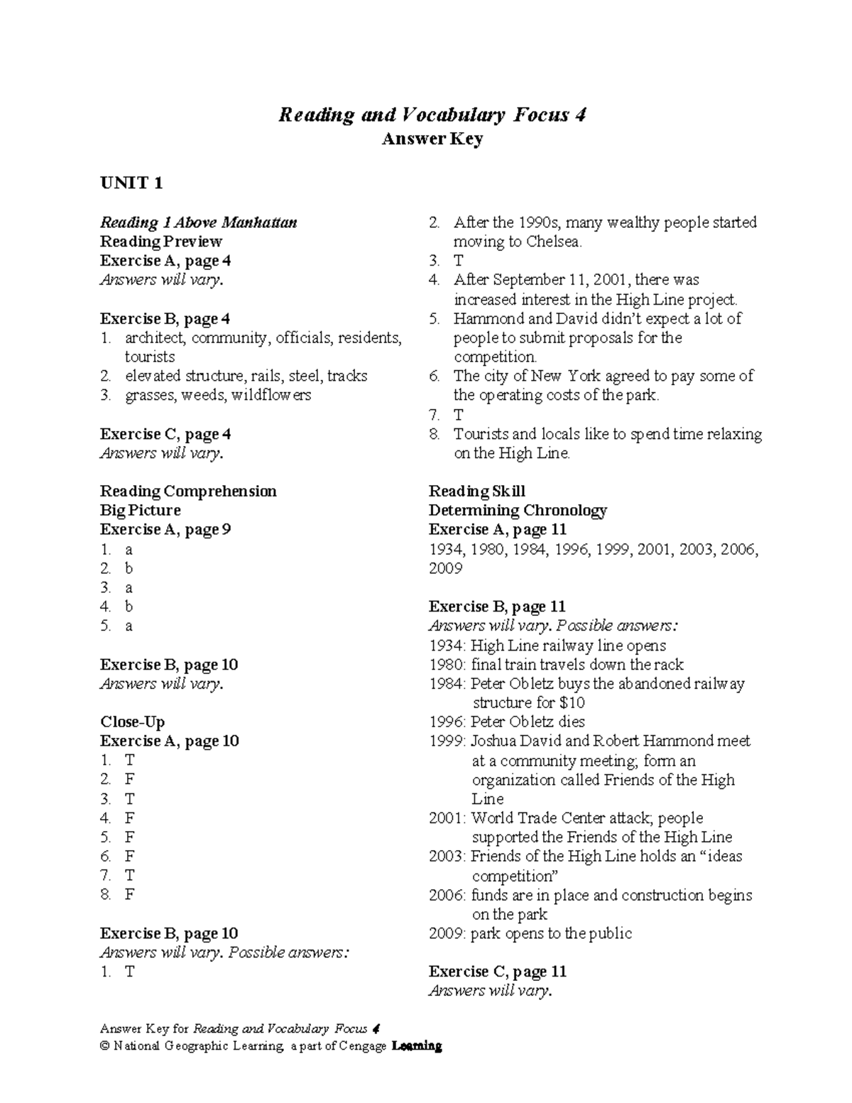  Reading Vocabulary Focus 4 Answer Key For Reading And Vocabulary