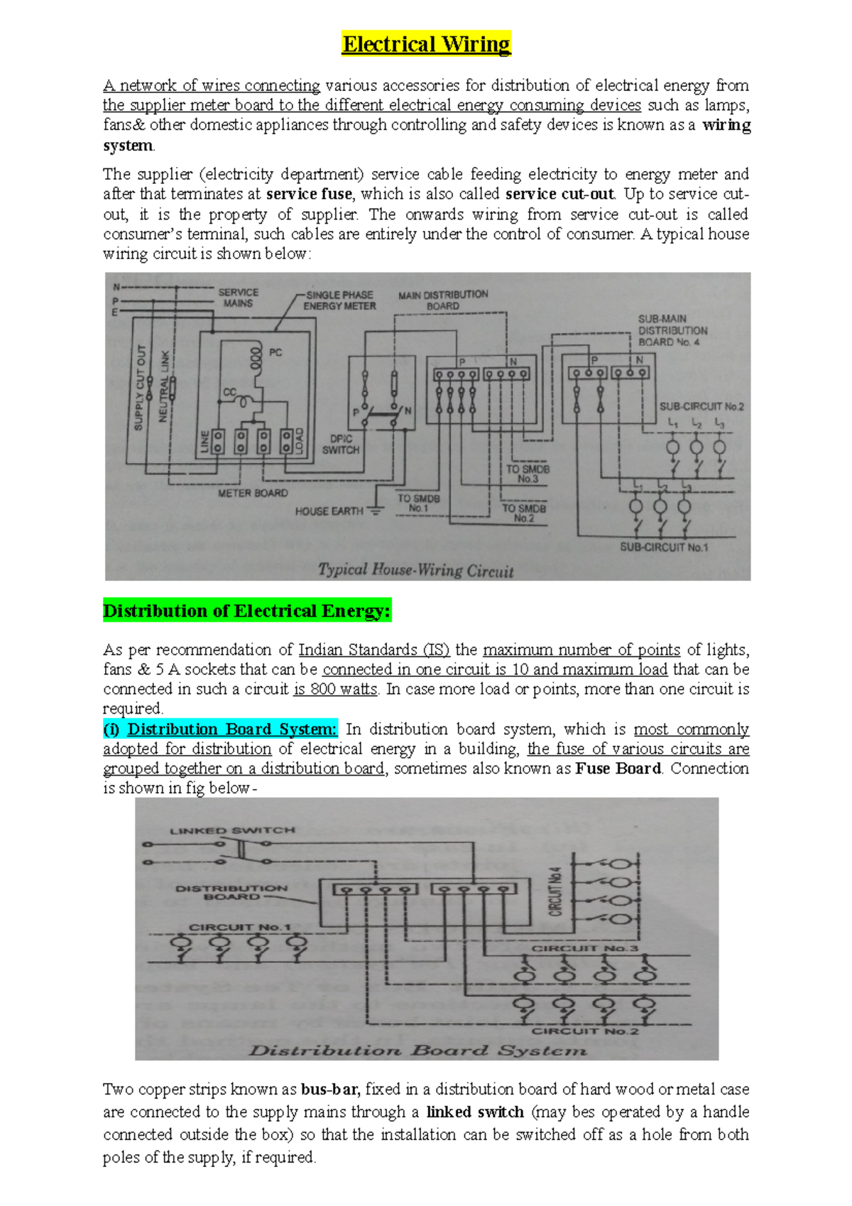 utilization of electrical energy - Electrical Wiring A network of wires ...