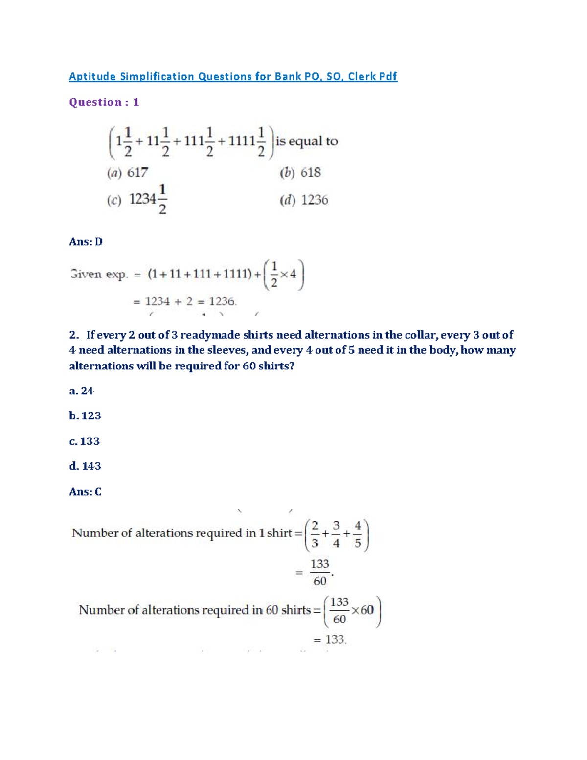 Aptitude simplification questions bank exams - Aptitude Simplification ...