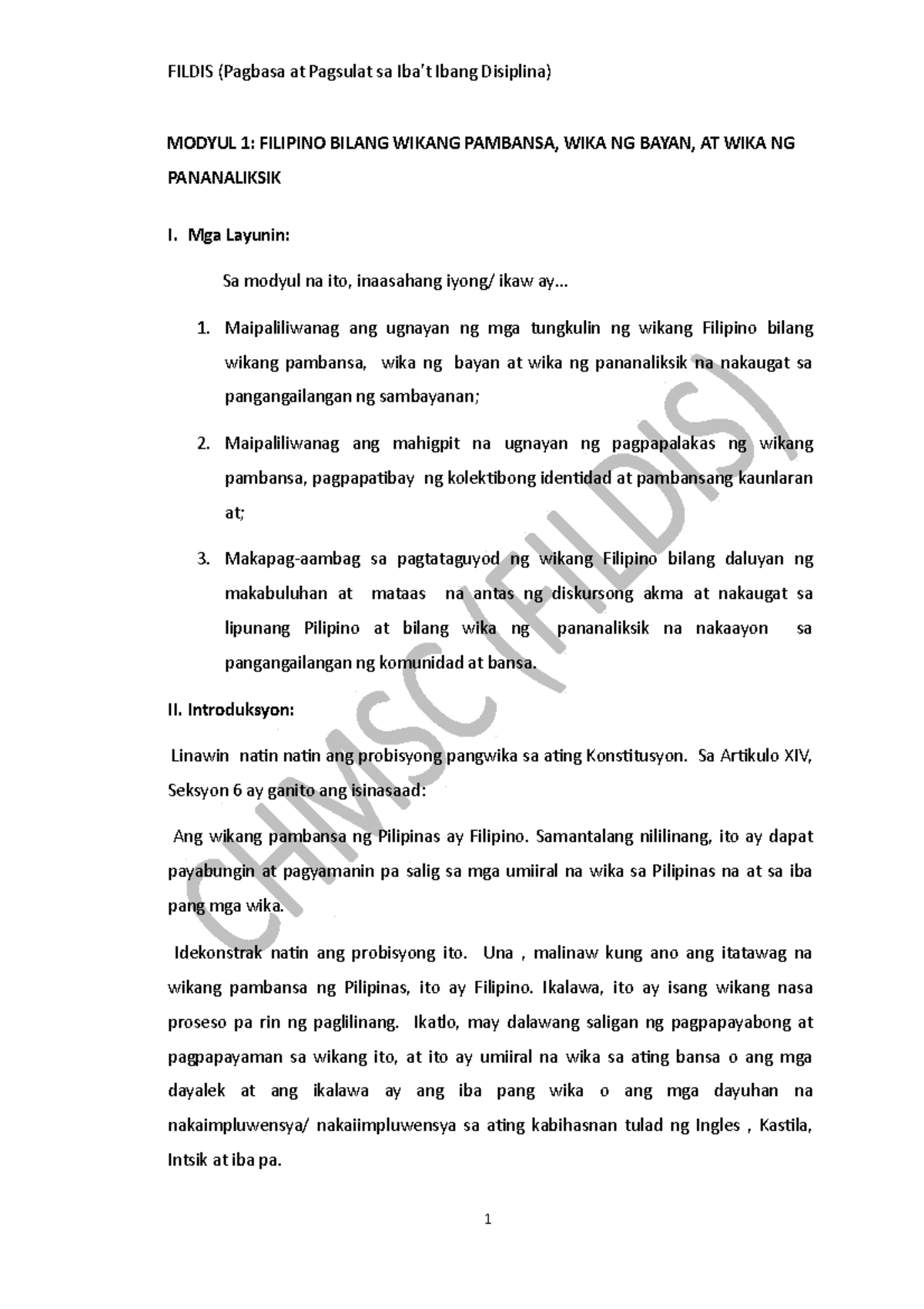 Filidis-Module-Pagsasanay 1 Filipino Edukasyon - MODYUL 1: FILIPINO ...