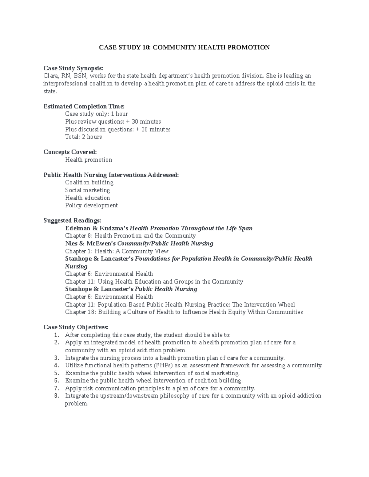 A.Gantner case study - CASE STUDY 18: COMMUNITY HEALTH PROMOTION Case ...