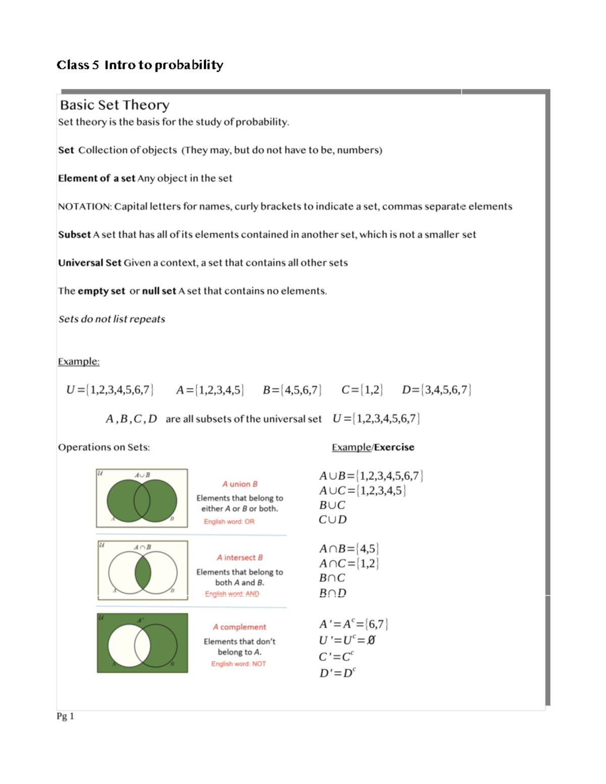 Class 5 Intro to Probability - Class 5 Intro to probability Evaluating ...