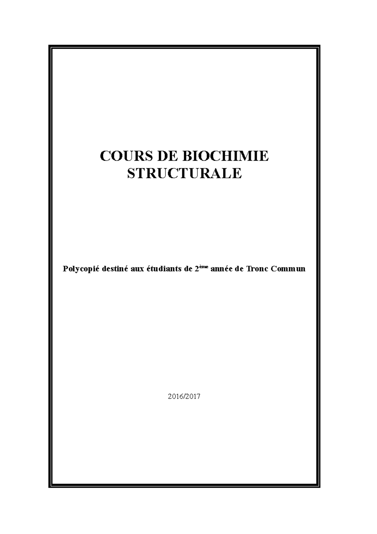 Biochimie structurale - COURS DE BIOCHIMIE STRUCTURALE Polycopié ...