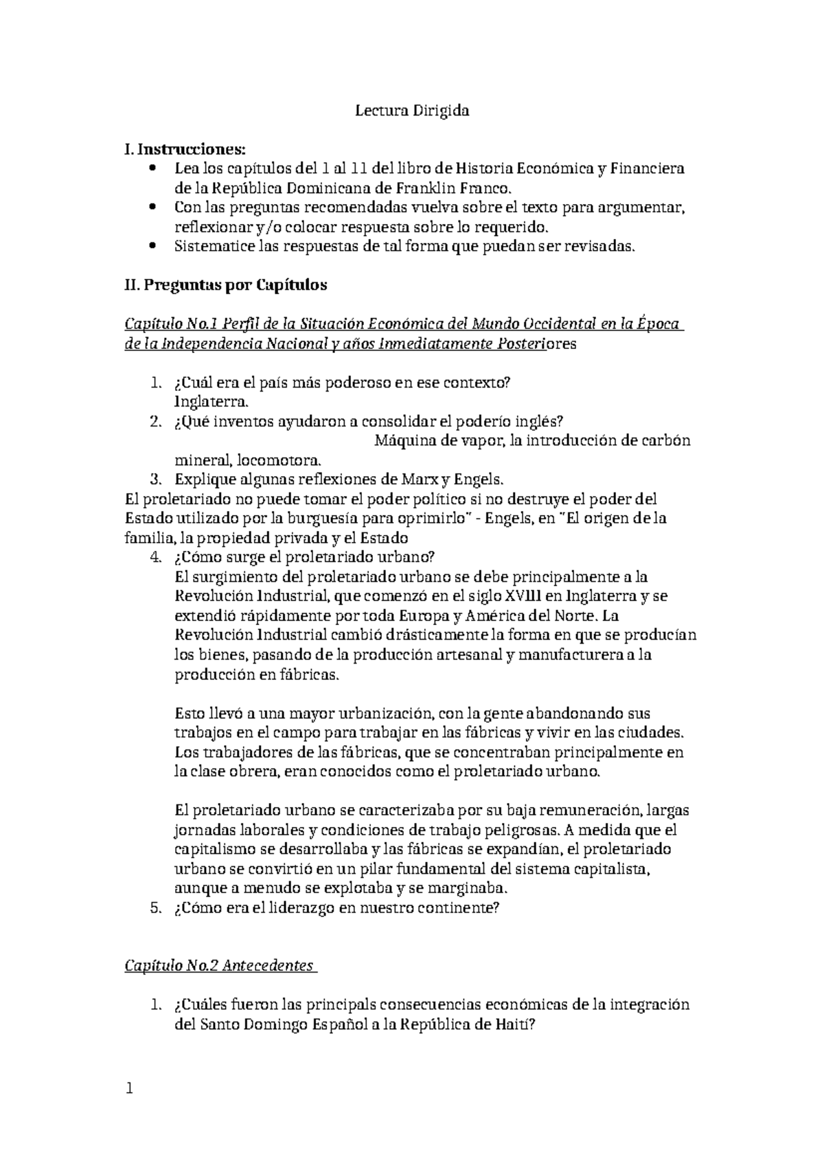 Preguntas de capítulos 1 al 11 Historia Económica y Financiera de la República Dominicana ...