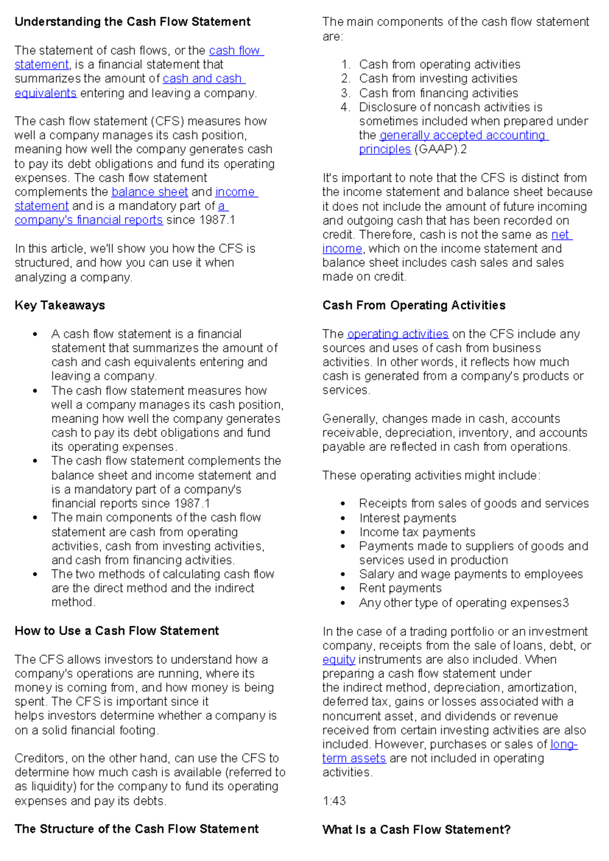 Understanding the Cash Flow Statement - The cash flow statement (CFS ...