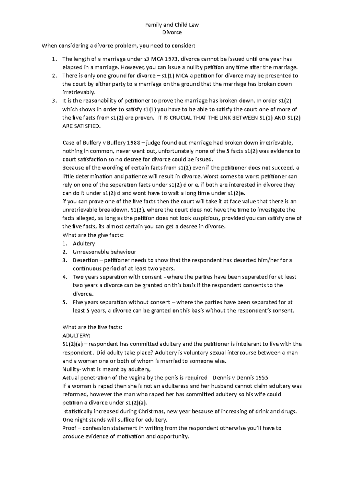 Divorce notes for exam - Divorce When considering a divorce problem ...