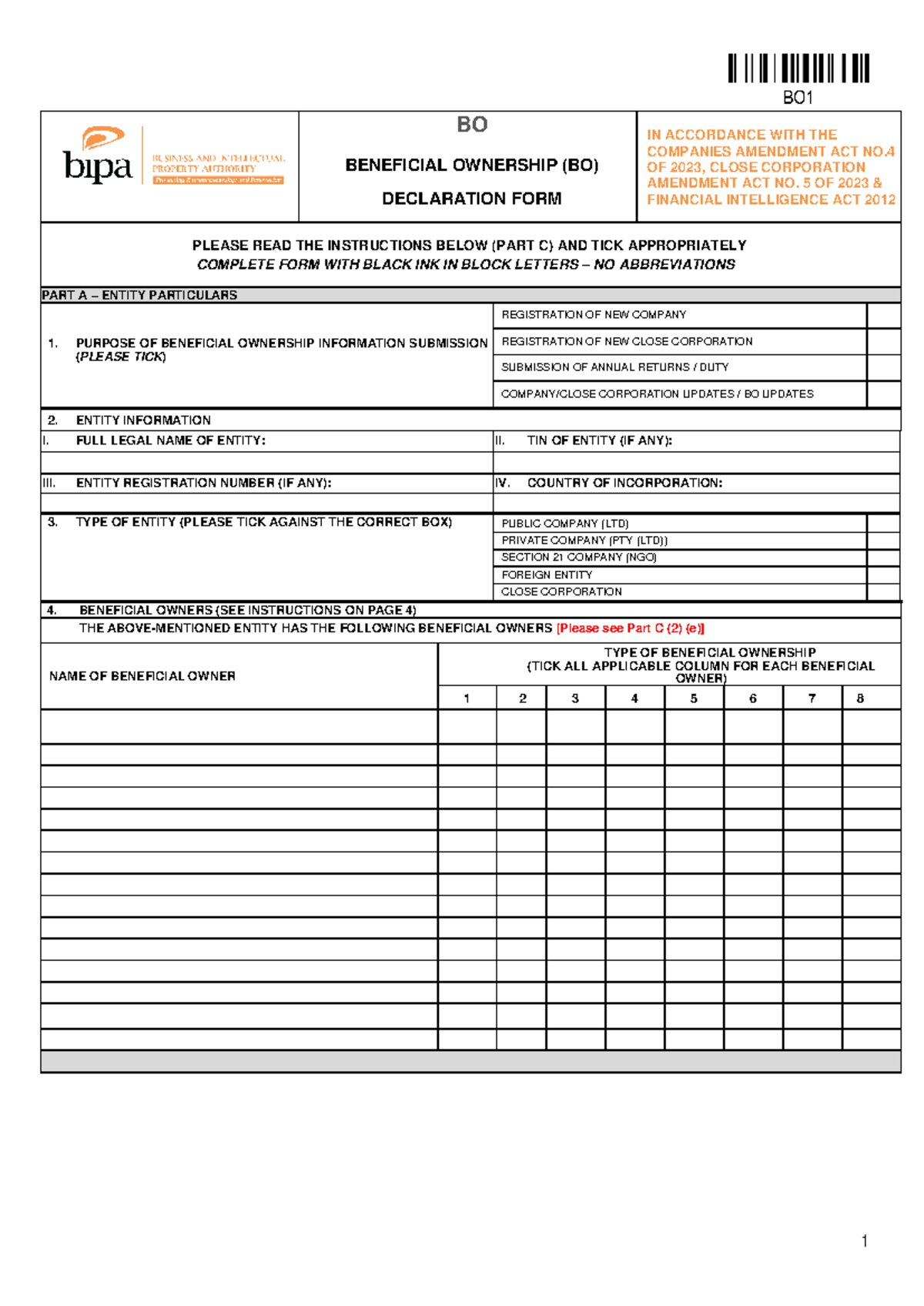 Beneficial Ownership Declaration FORM- BO1 Final - Amended - BO ...