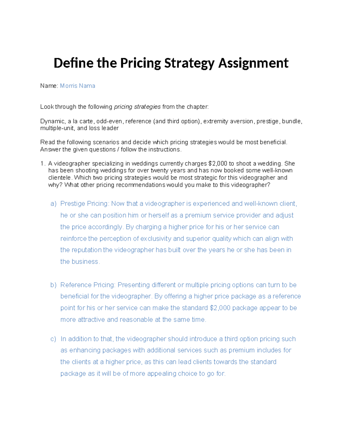Mkt241 document define The Pricing Strategy Assignment - Define the ...