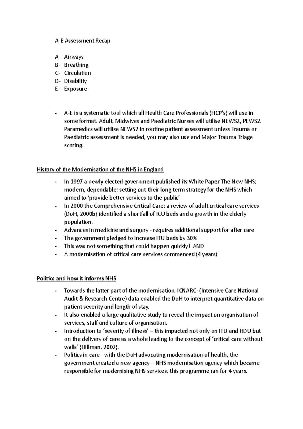 A to E assessment Recap - A-E Assessment Recap A- Airways B- Breathing ...