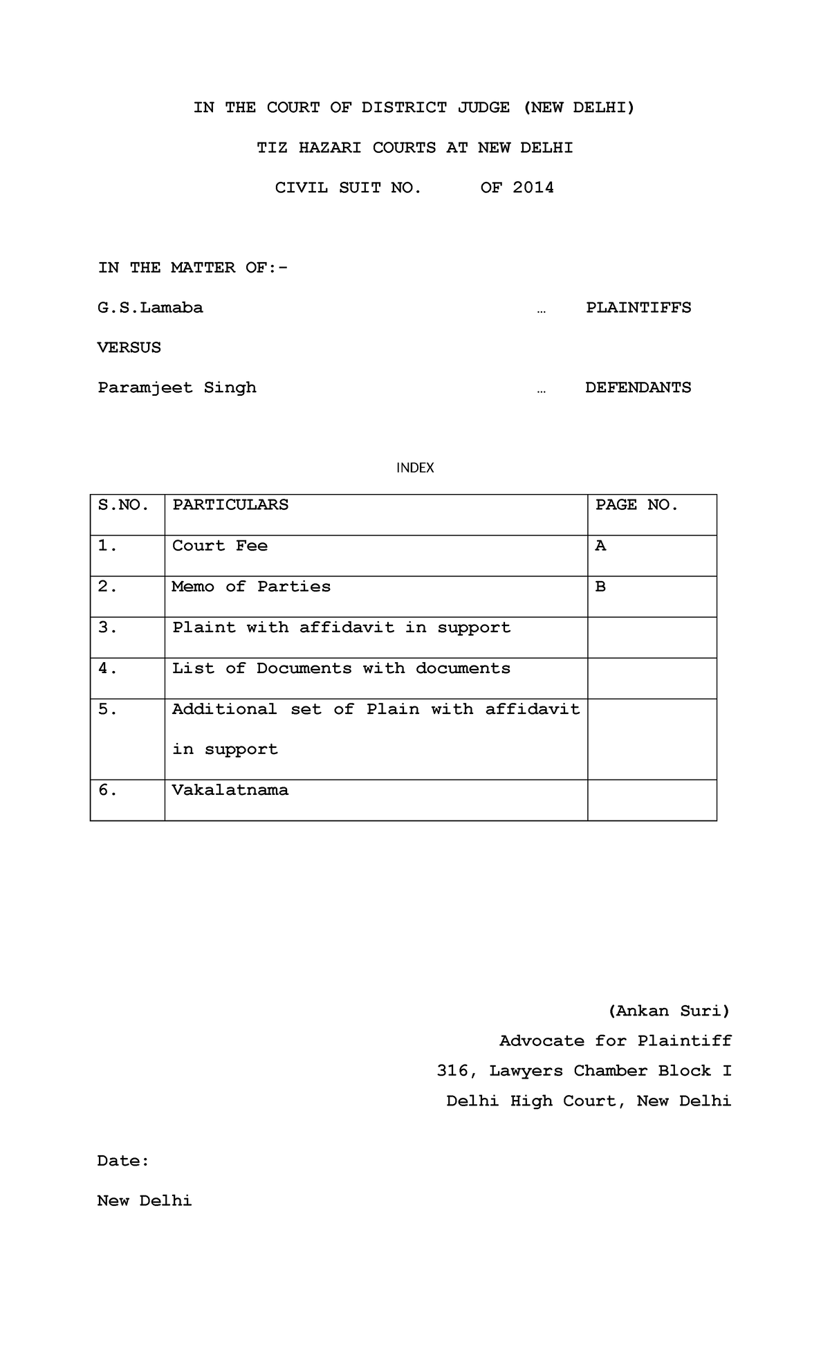 Gora suit lamba - Draft suit - IN THE COURT OF DISTRICT JUDGE (NEW ...