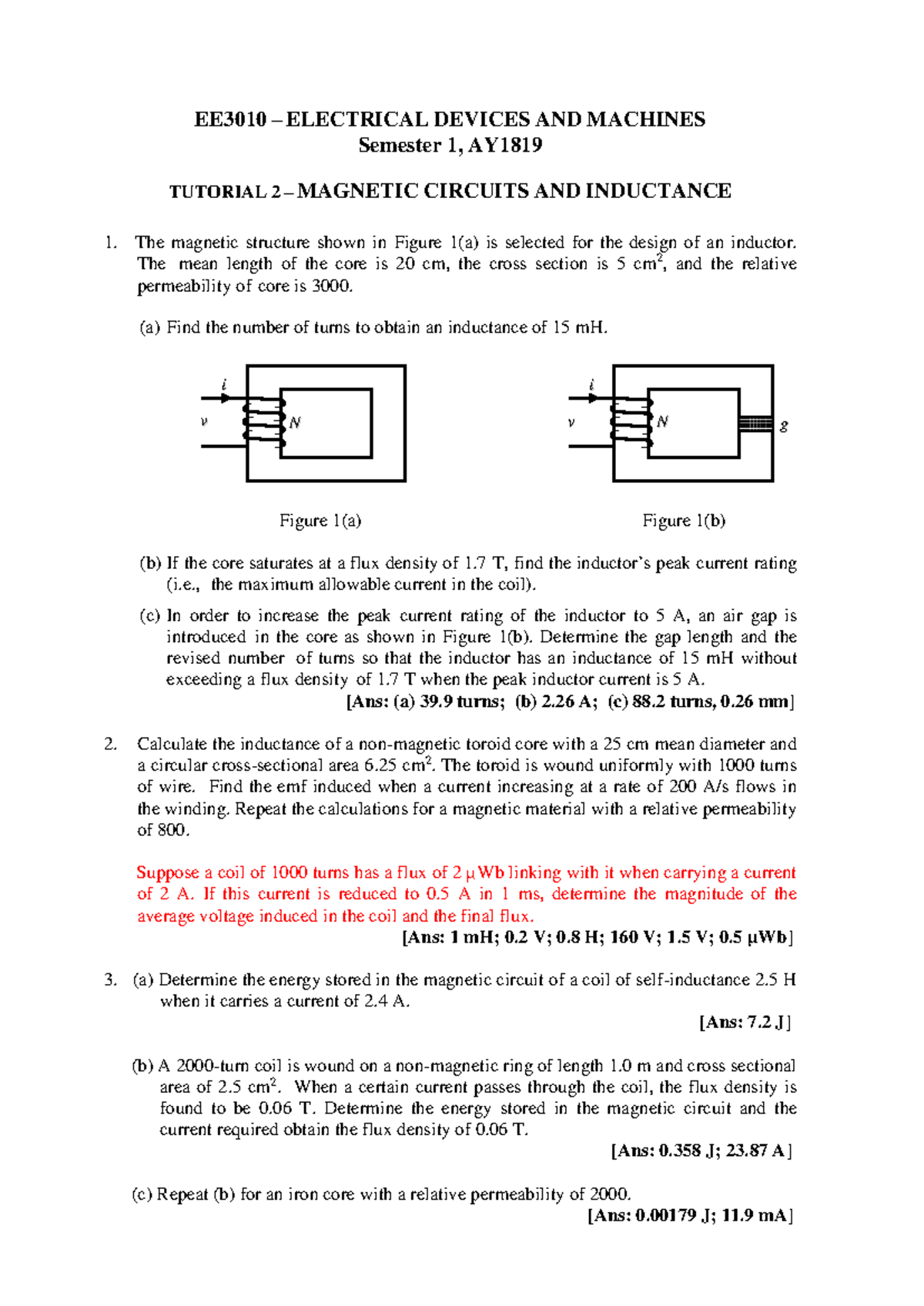 Tutorial 02 - EE3010 – ELECTRICAL DEVICES AND MACHINES - NN EE3010 ...