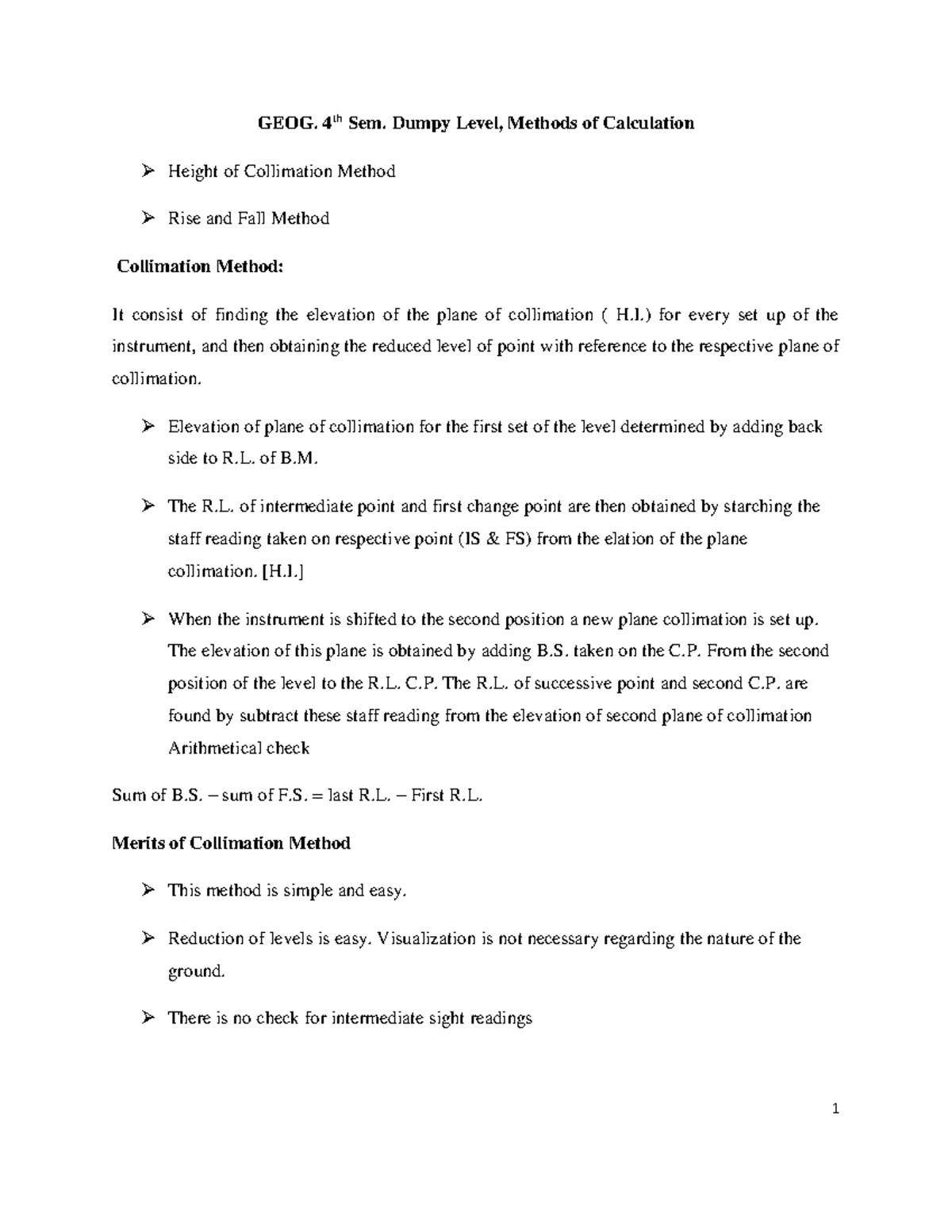 1626871603 Doc - GEOG. 4th Sem. Dumpy Level, Methods of Calculation ...