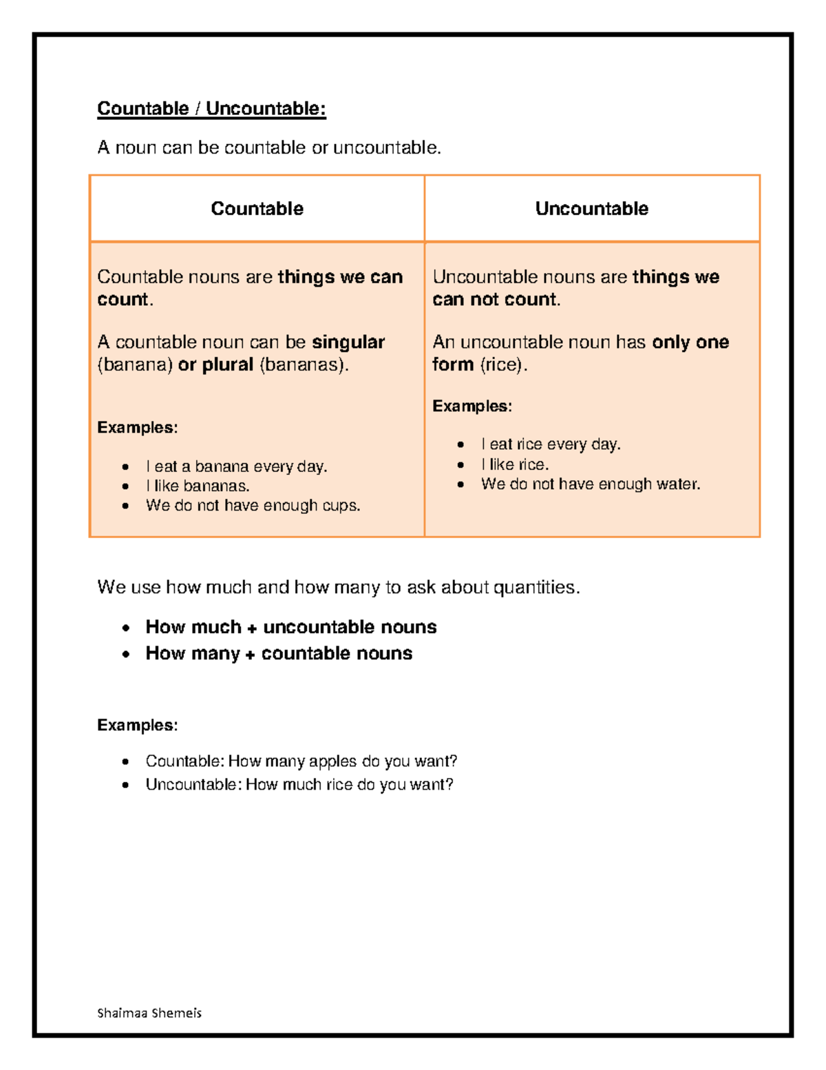 Countable and Uncountable - Countable / Uncountable: A noun can be ...