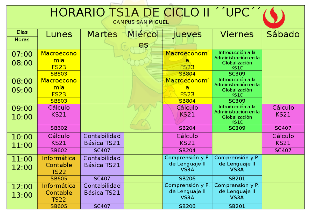 Horario DE Ciclo II - HORARIO TS1A DE CICLO II ́ ́UPC ́ ́ CAMPUS SAN ...