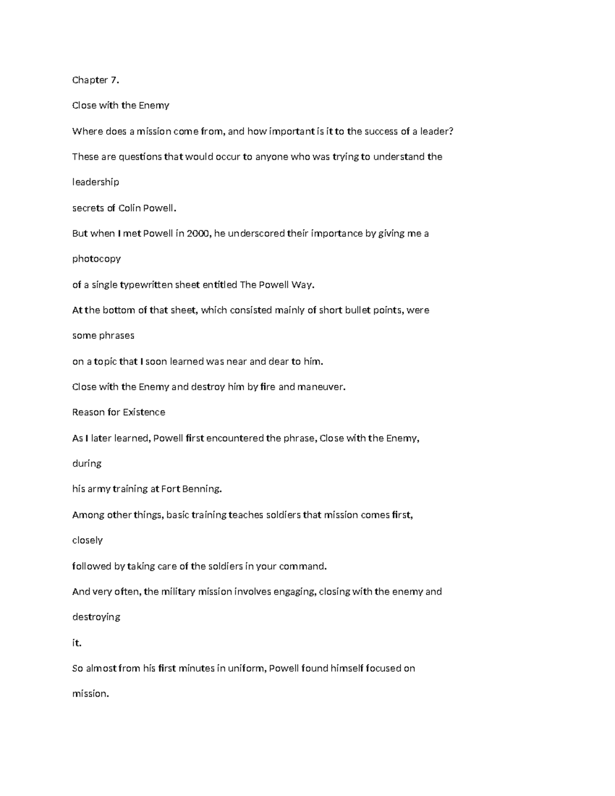 Chapter 7 colin powell book - Chapter 7. Close with the Enemy Where ...