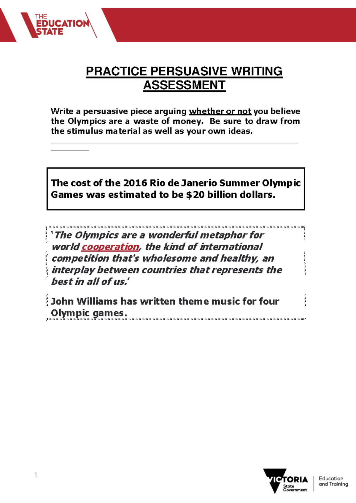 Persuasivewritingpractice - PRACTICE PERSUASIVE WRITING ASSESSMENT ...