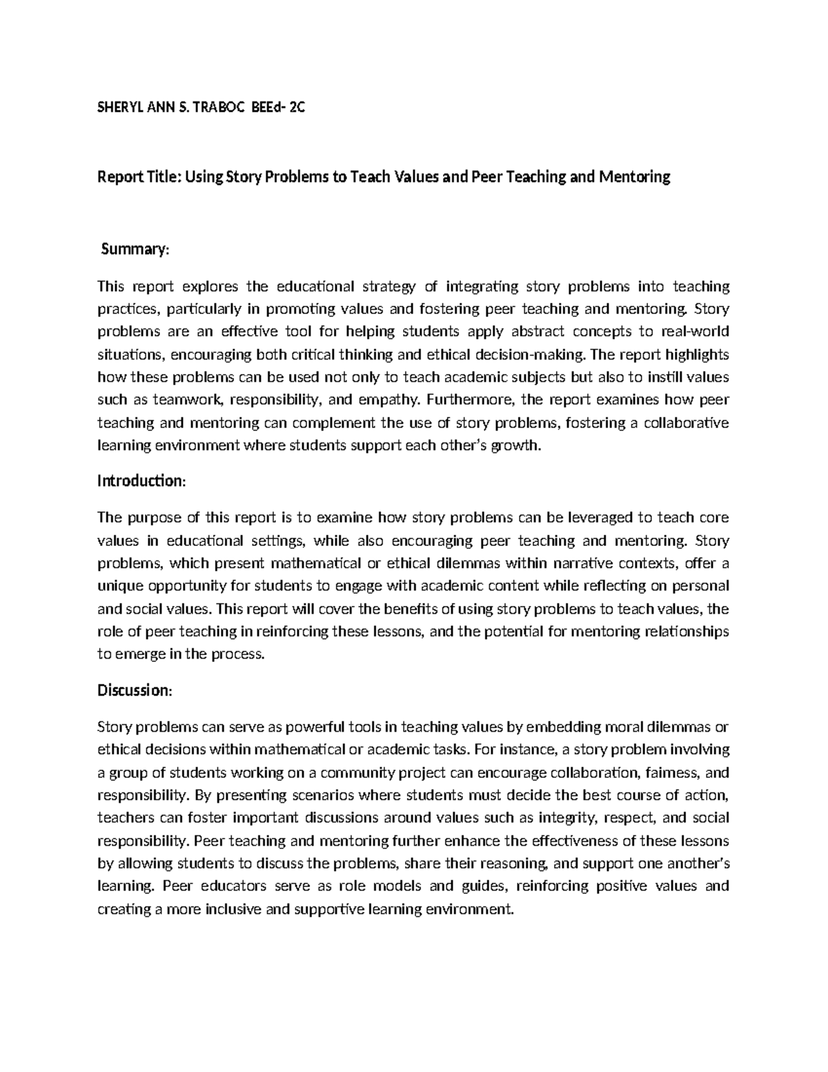 MATH(Written report) - SHERYL ANN S. TRABOC BEEd- 2C Report Title ...