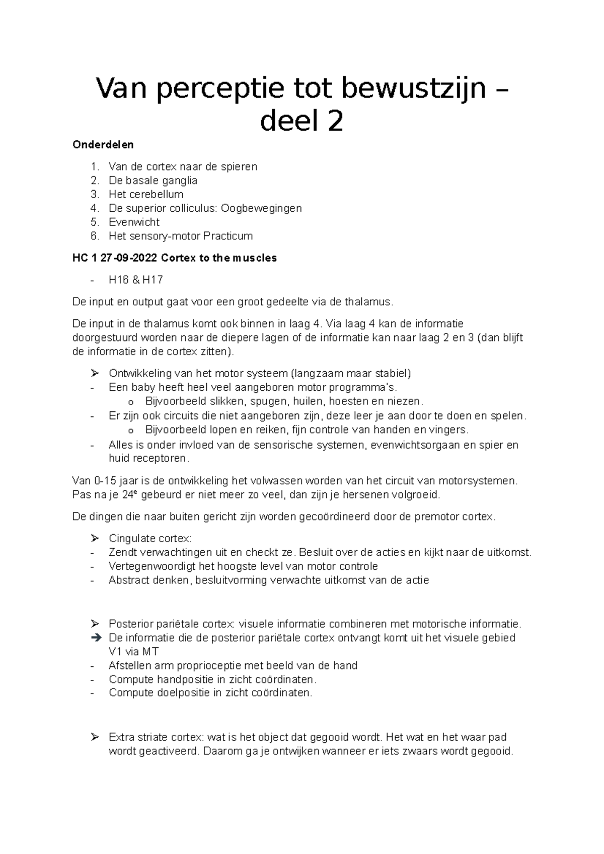 Van perceptie tot bewustzijn aantekeningen HC1 - Van perceptie tot ...
