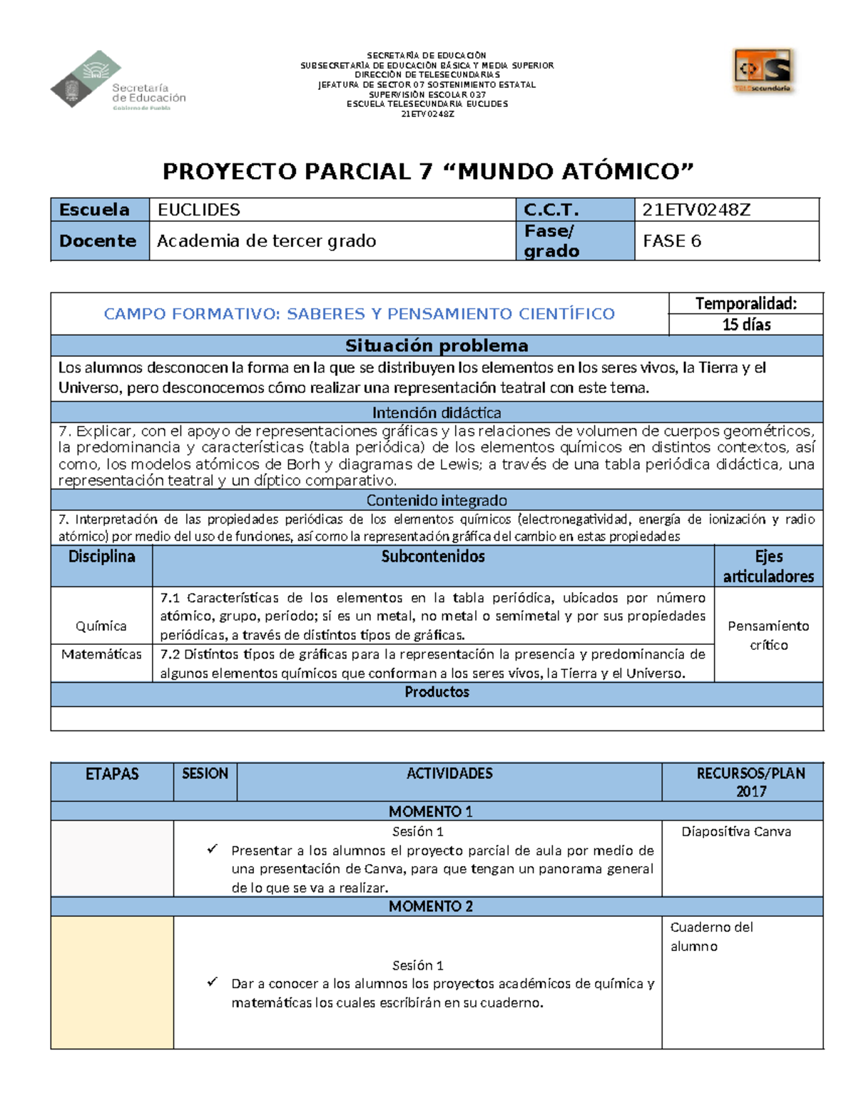 Proyecto Parcial DE AULA 7 Saberes Y Pesnamiento Cientifico - SECRETARÍA DE EDUCACIÓN ...