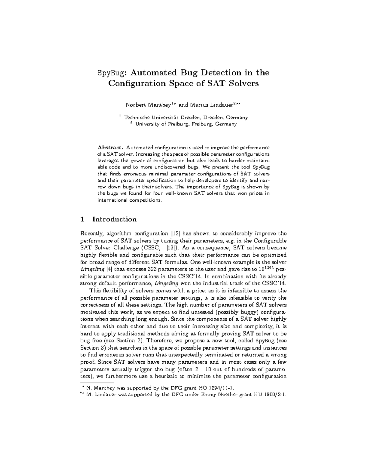 Spy Bug Automated Bug Detection In The Configuration Space Of Sat Solvers Spybug Automated